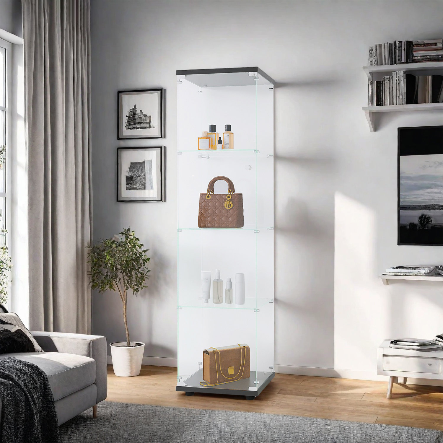 Healthomse Led Glass Display Cabinet 4-Shelf With Door And Lock,Curio ...