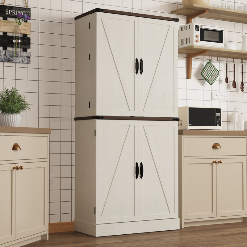 Gracie Oaks 71" Kitchen Pantry With 6 Door Shelves, 3 Sliding Storage ...