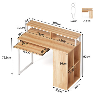 Latitude Run® Computer Desk, Office Desk with Keyboard Tray and Storage ...