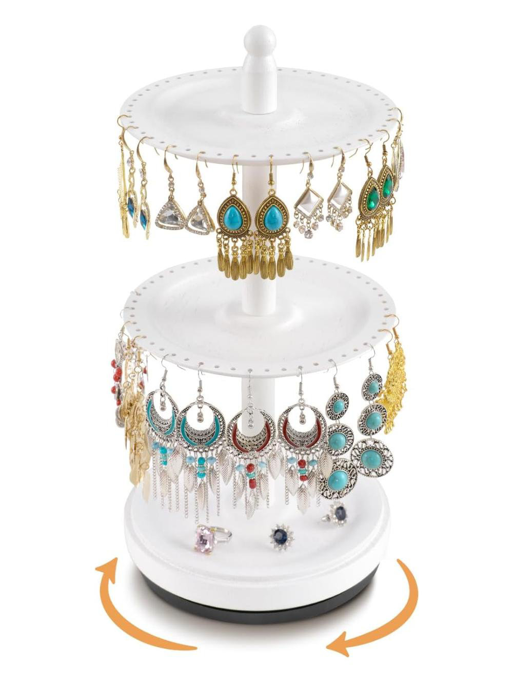 Millwood Pines 2 Tier Rotating Rustic Wood Earring Holder With 102 ...