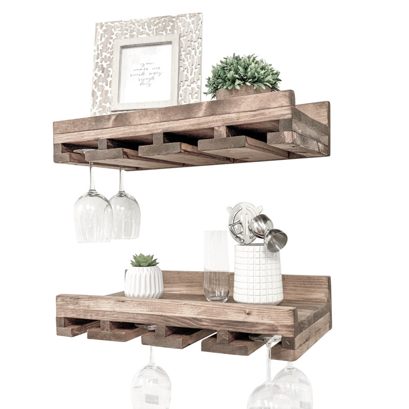 Union Rustic Barnsdall Solid Wood Wall Mounted Wine Glass Rack ...