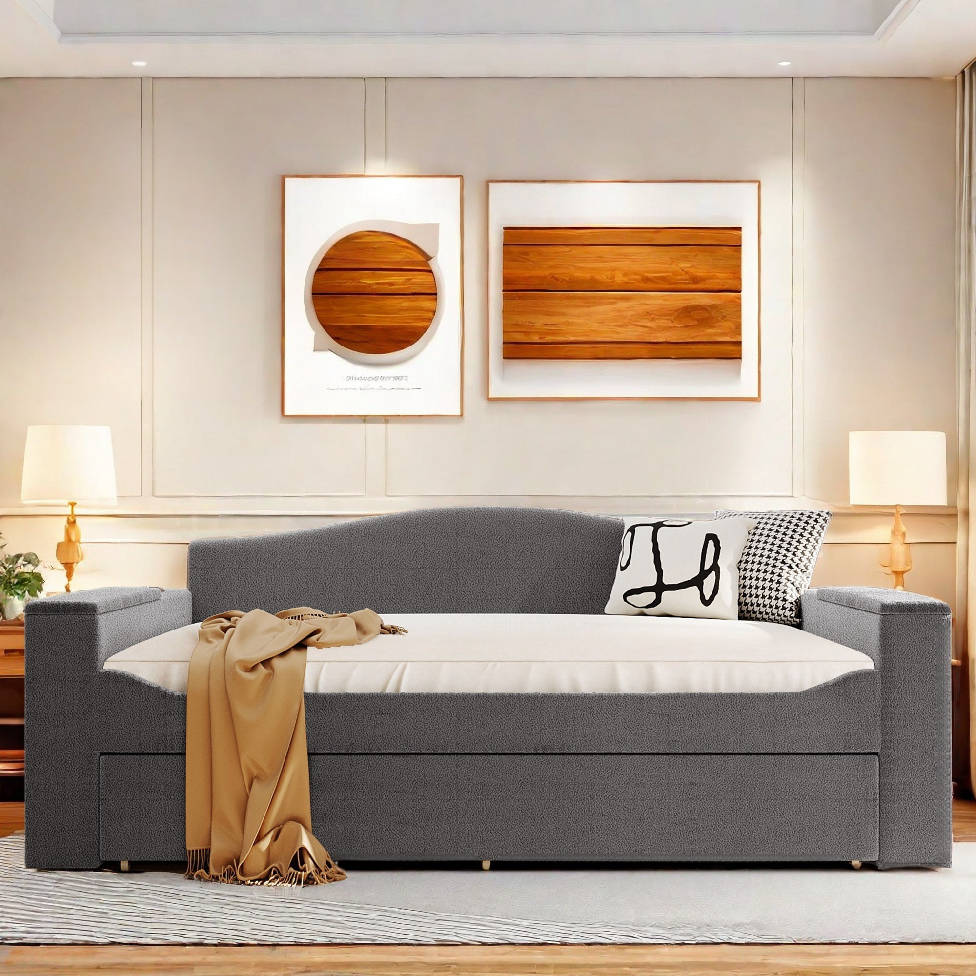 Latitude Run® Yasin Upholstered Daybed With Storage Armrests, Trundle ...