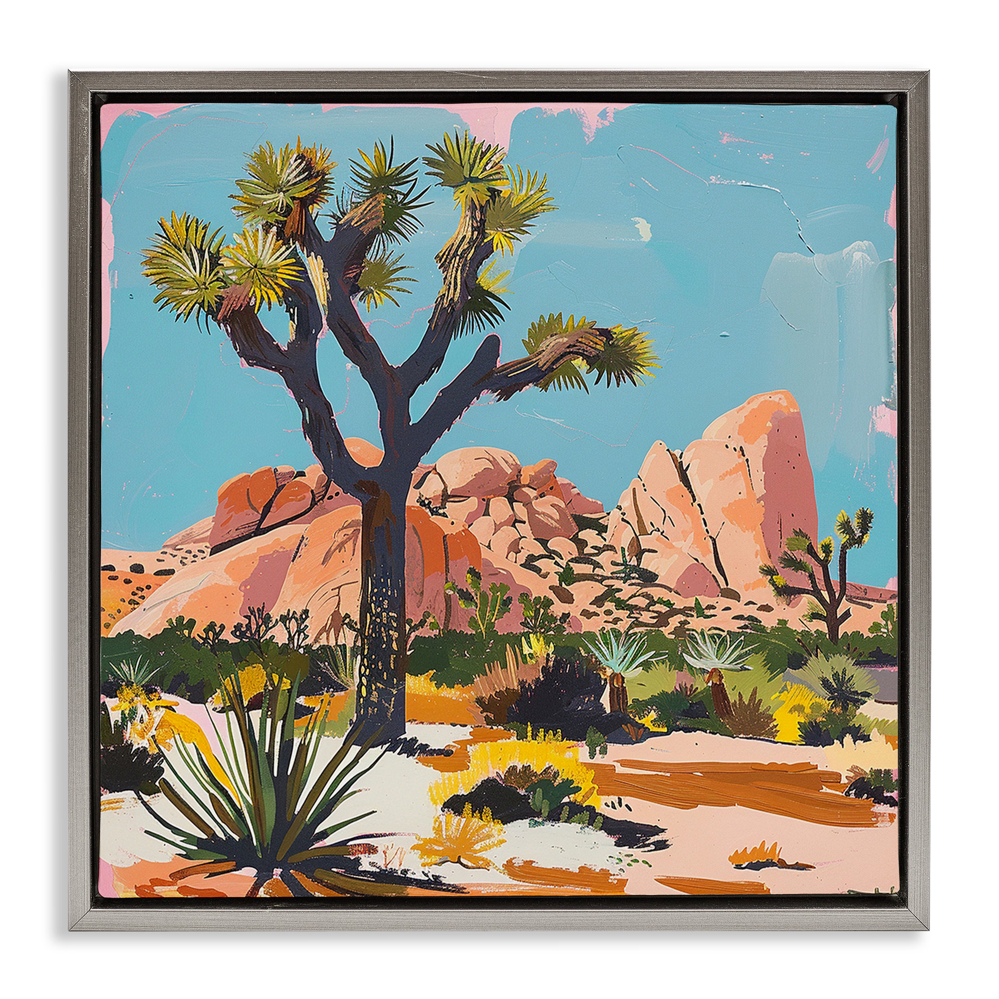 Union Rustic Modern Joshua Tree in Desert Framed Floater Canvas Wall ...