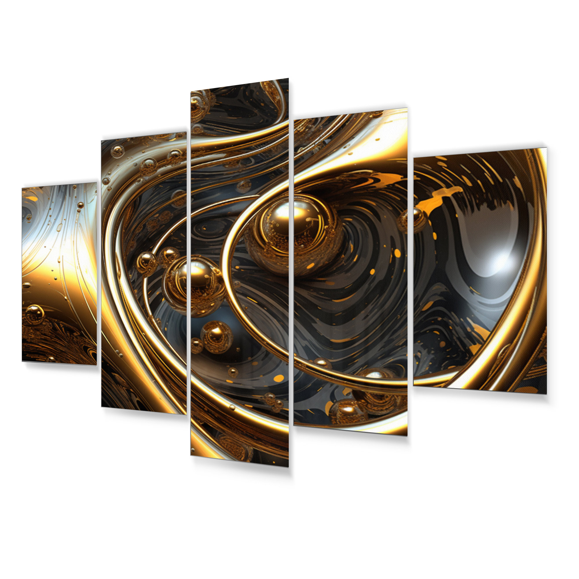 Mercer41 Gold Black Fractal Tide II - Fractals Metal Art Print Set ...