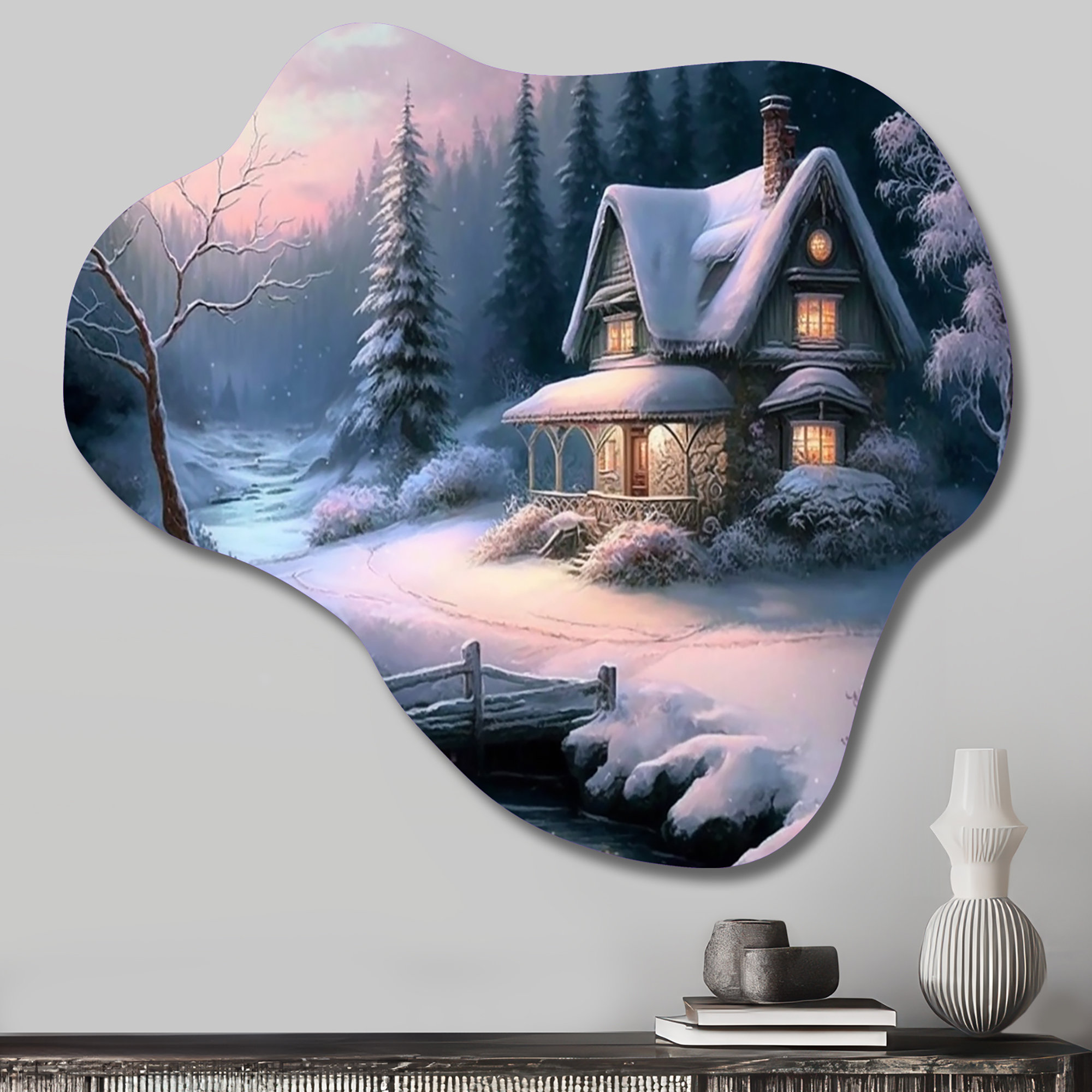 Millwood Pines Winter Scene Farmhouse - Asymmetrical Landscape Cottage ...