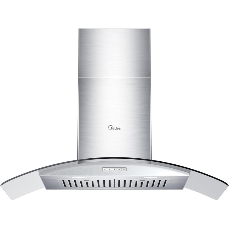 Midea 30"Range Hood, 450 CFM, 3 Speed Fan,Curved Glass, 2 LED Lights ...