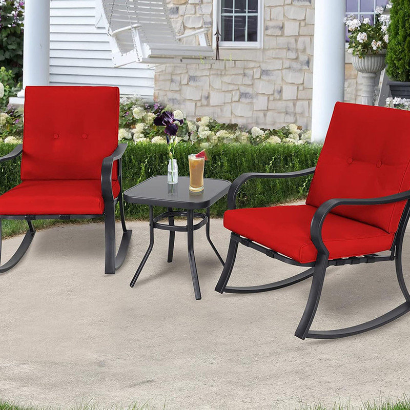 Winston Porter 3 Piece Patio Bistro Set Outdoor Rocking Chairs Set With ...