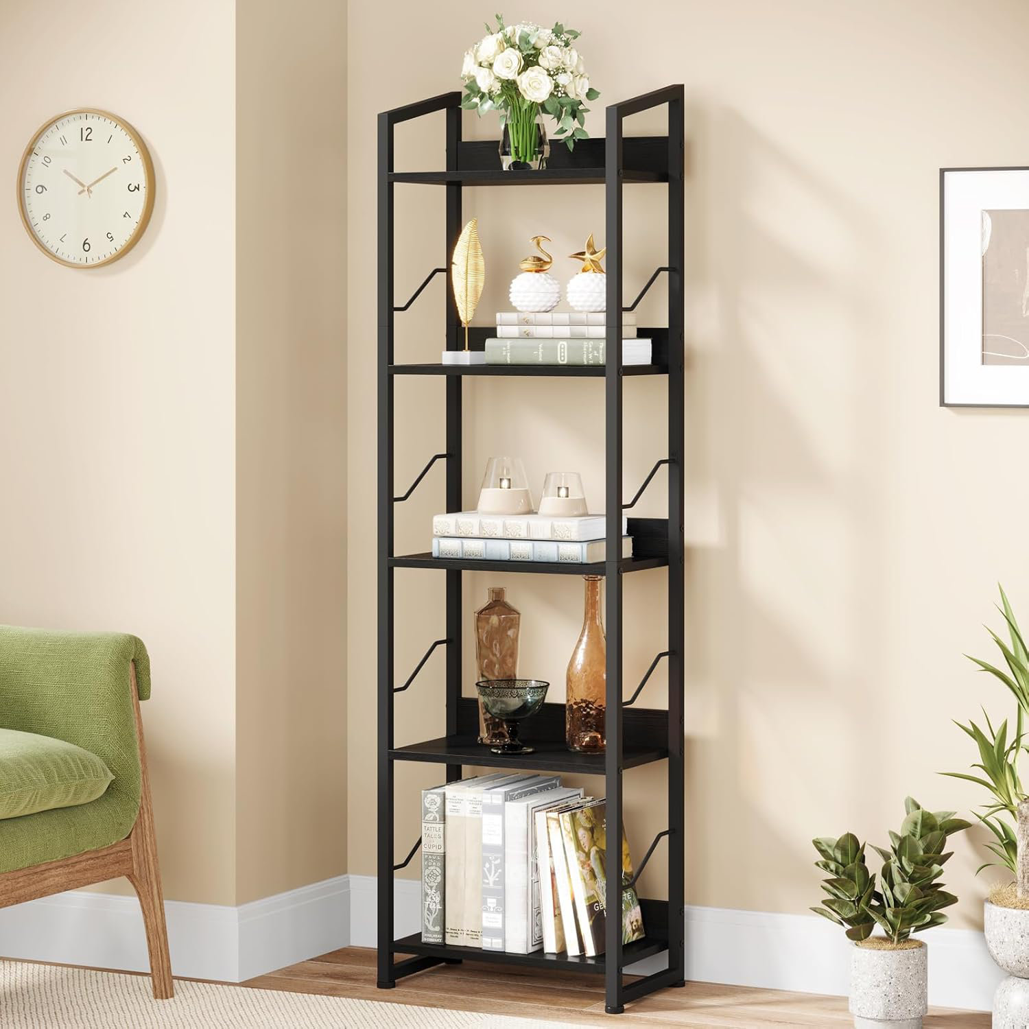 17 Stories Book Shelf Small Bookshelf: 5-Tier Wood Bookcase Industrial ...