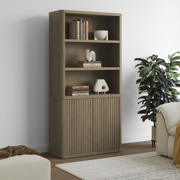 Latitude Run® Cesiro 6-Tier Bookcase With 2 Fluted Doors And Adjustable ...