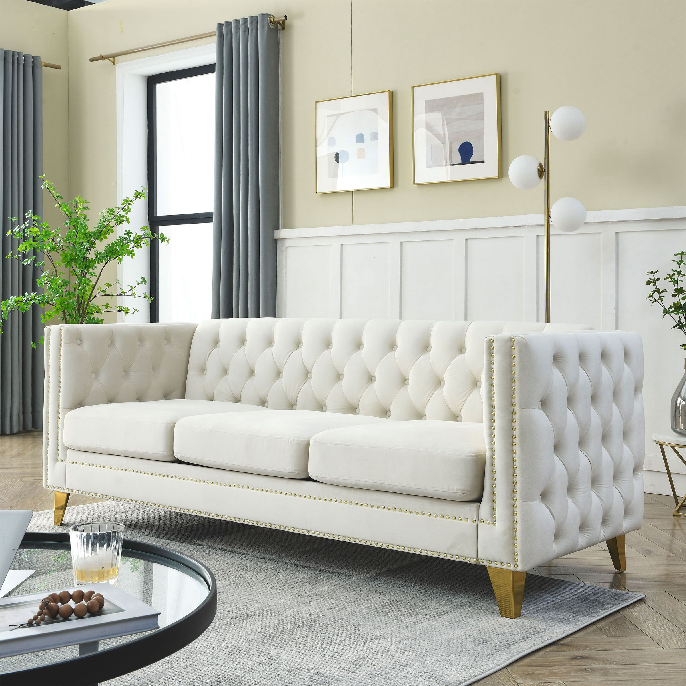 House of Hampton® Gesenia Square Arm Sofa, Arm Couch,Metal Legs,Buttons ...