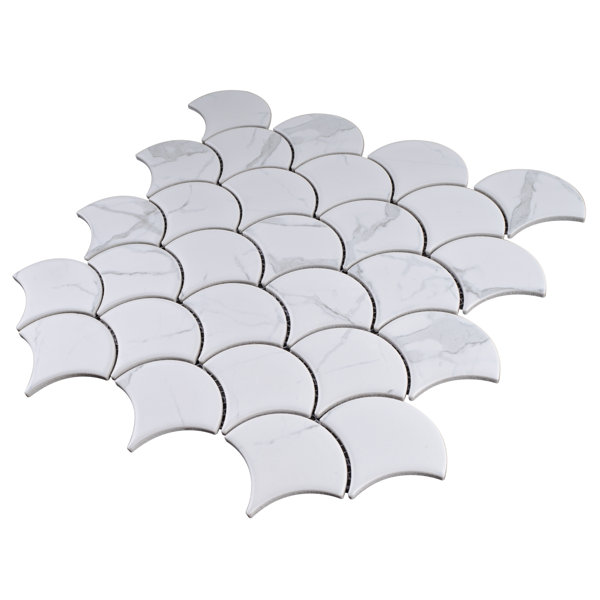 Supreme Tile Porcetile 3" X 3" Porcelain Fish Scale / Scallop Mosaic ...