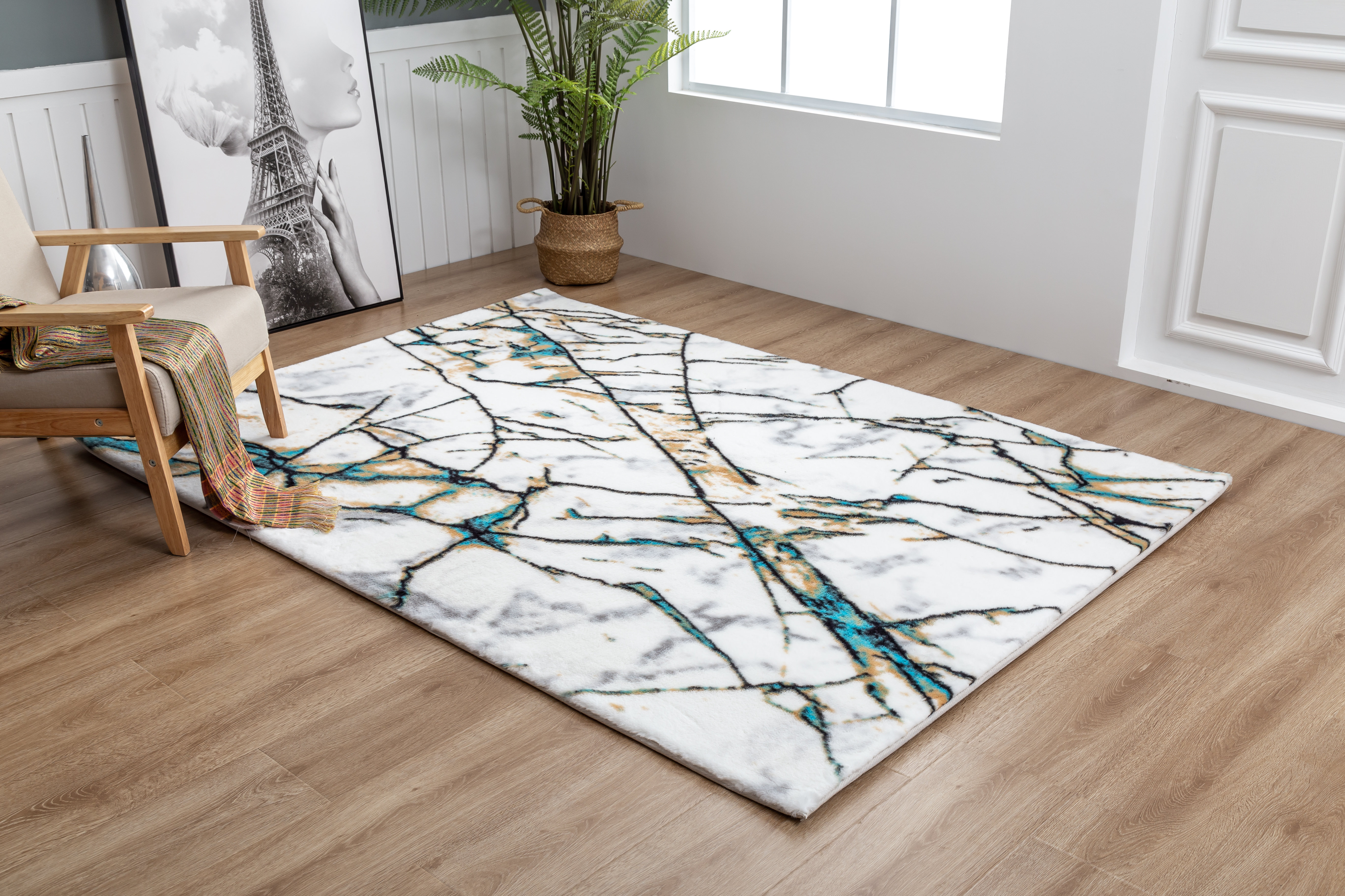 Everly Quinn Way Wick White/Black/Turquoise Area Rug | Wayfair