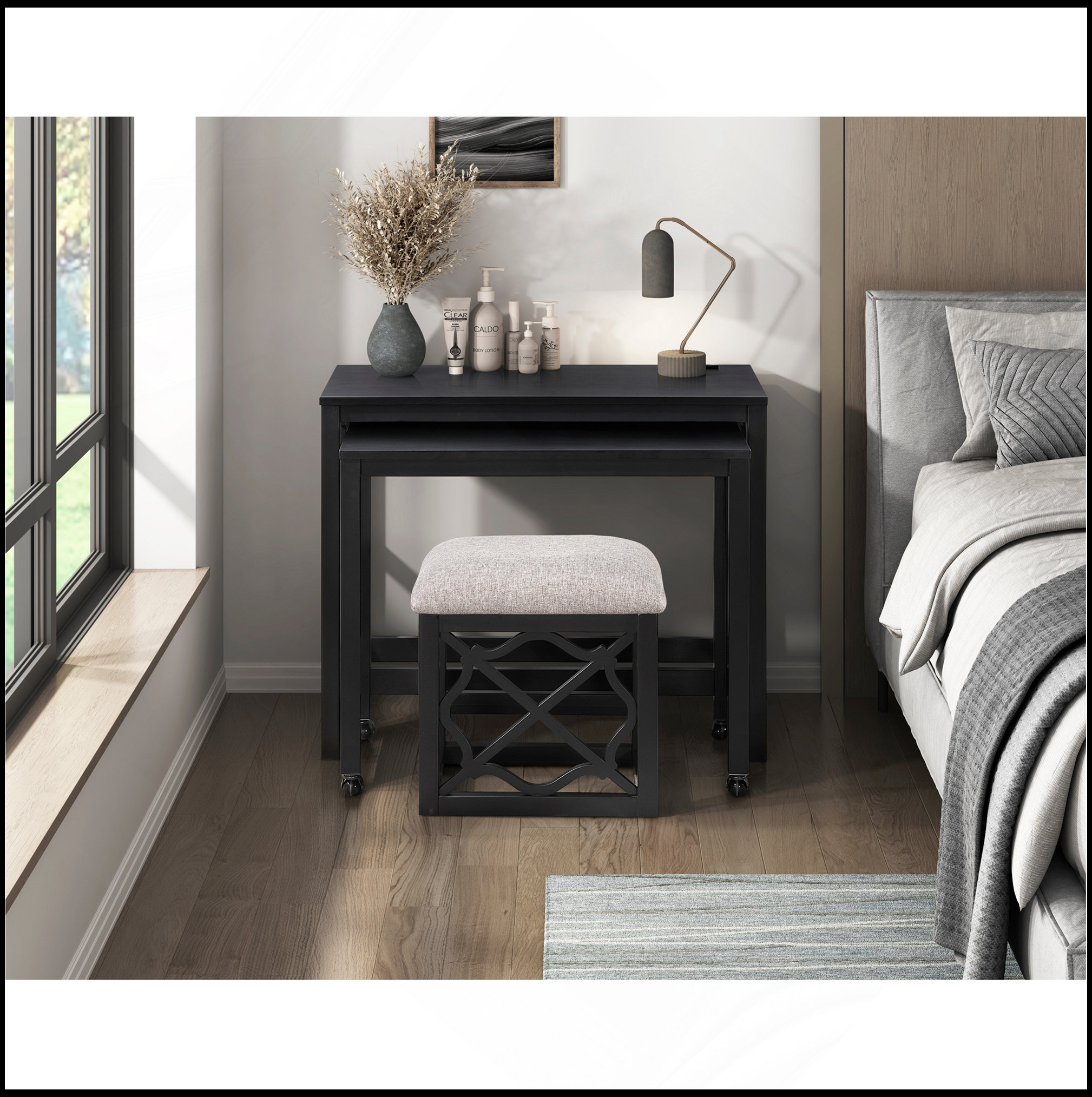 17 Stories Desks And Stool Set 3Pc Rolling Desk With Casters, 2 ...