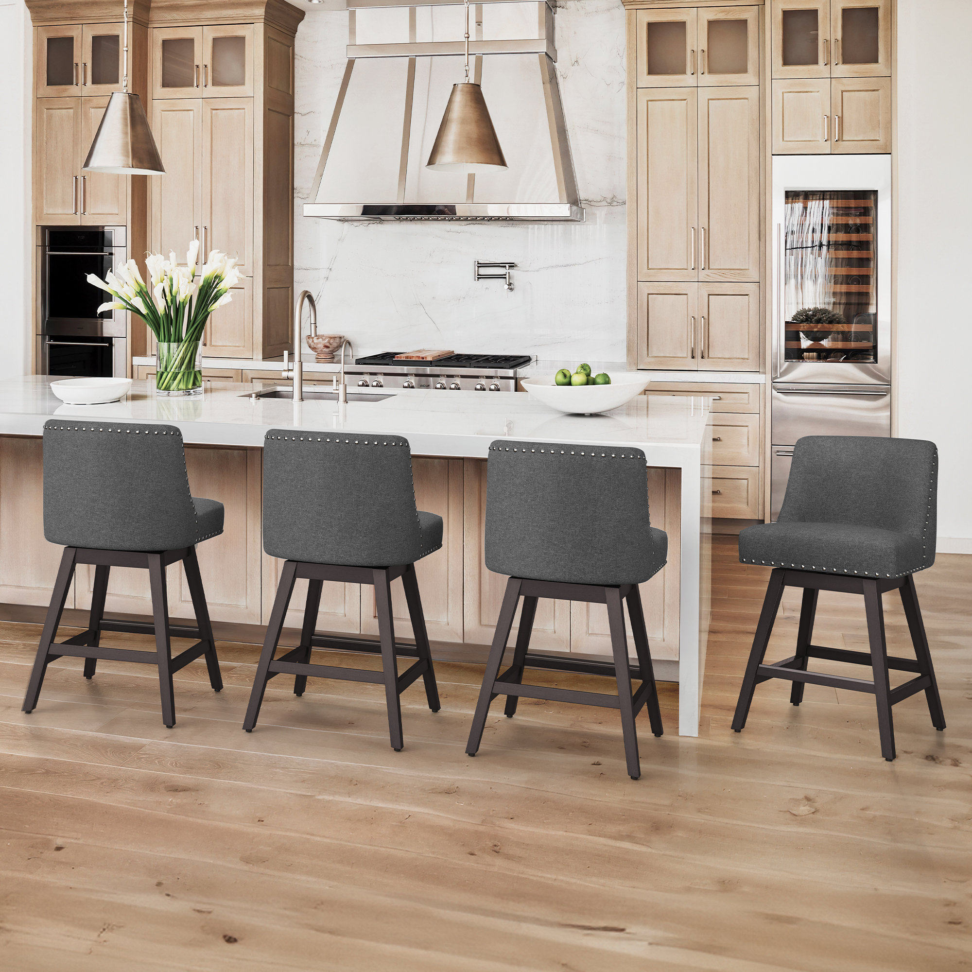 Wildon Home® 26 Inch Bar Stools Set Of 4, Swivel Counter Stools With ...