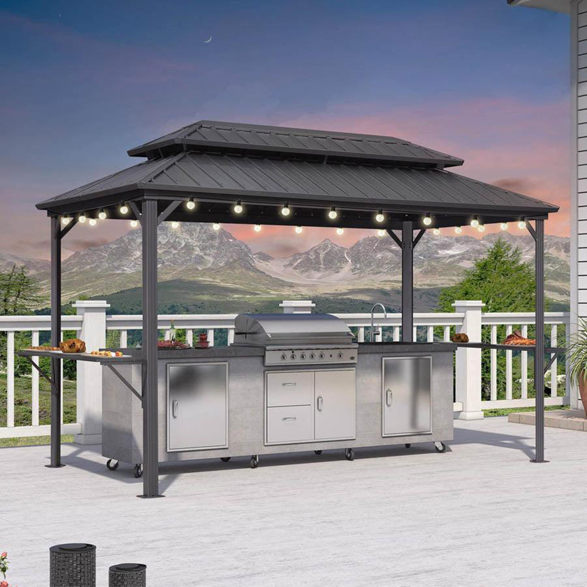 PURPLE LEAF Hardtop Grill Gazebo for Patio Aluminum Barbeque Canopy ...