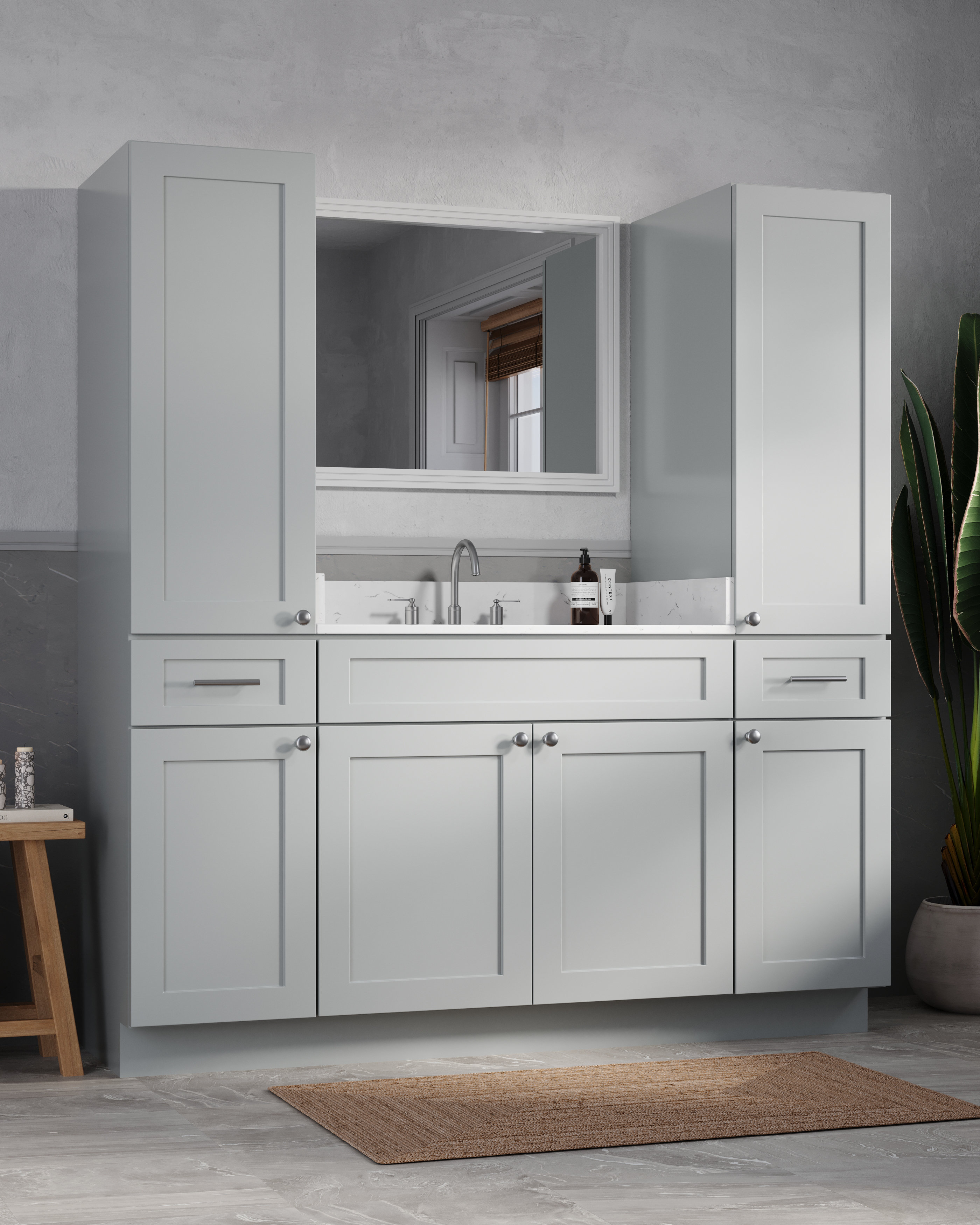 Disar 66'' Single Bathroom Vanity With Linen Tall Cabinet Shaker Dovetail Solid Wood Drawer ...