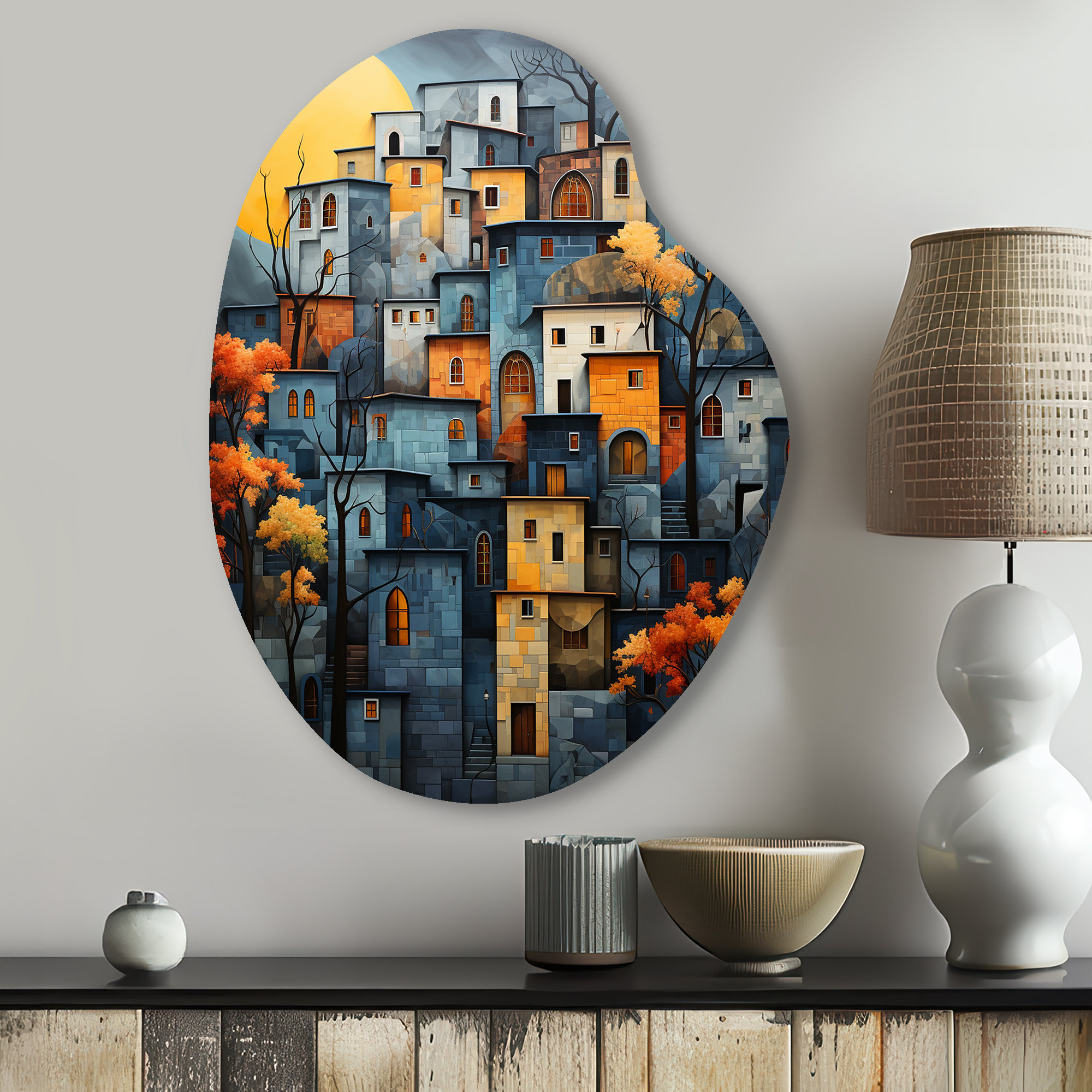 Design Art Cityscape Exquisite Blue II - City Buildings Pear Shape ...