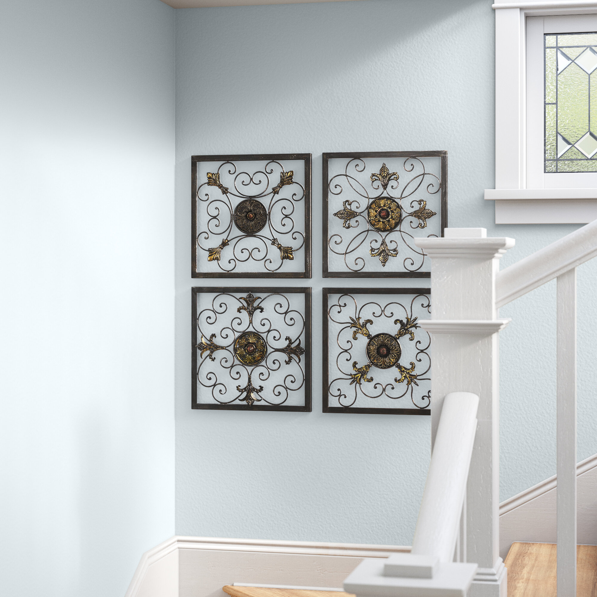 Astoria Grand Metal Wire Scroll Fleur De Lis Brown Wall Decor with Gold ...