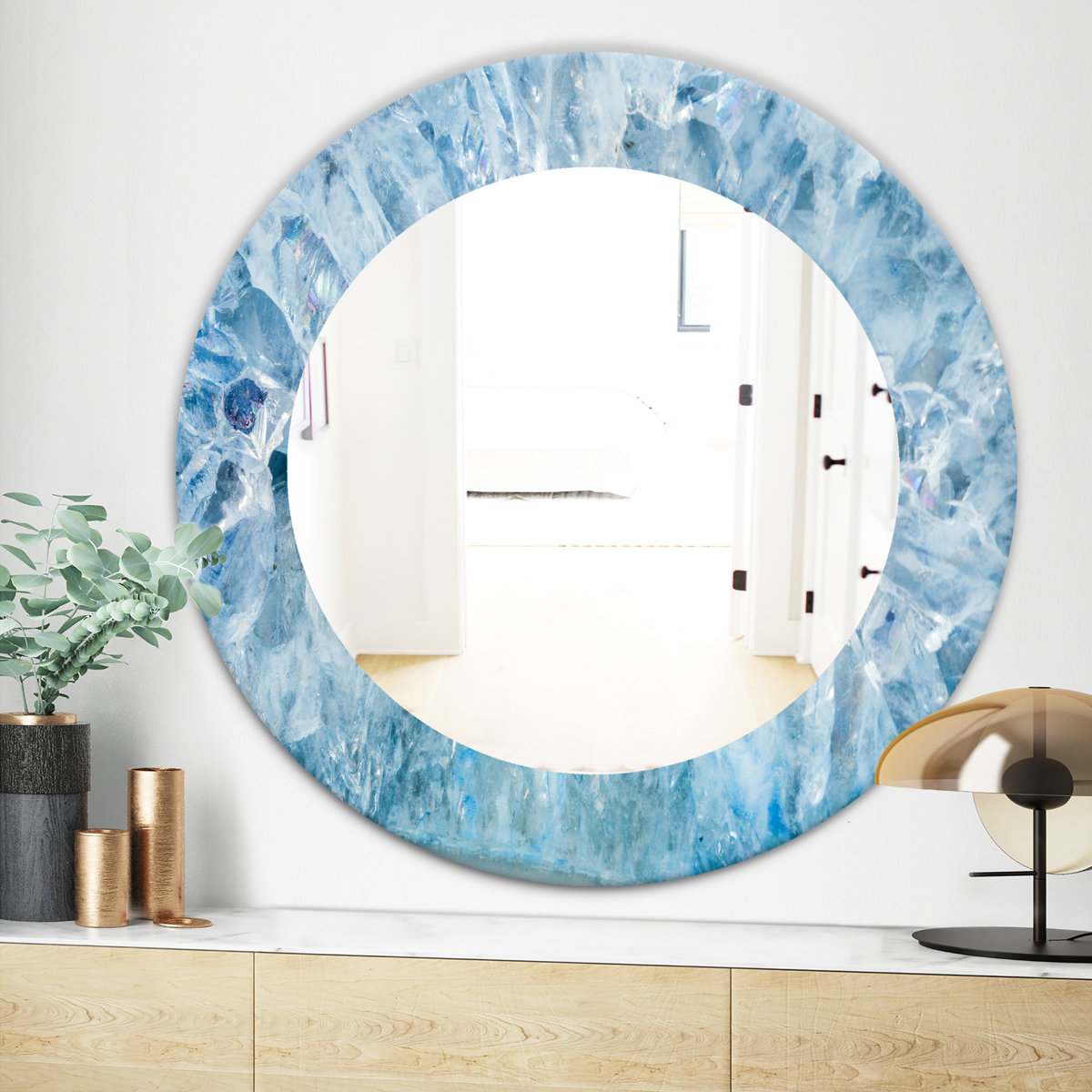 East Urban Home Geode Interior with Light Blue Crystals Accent Mirror ...