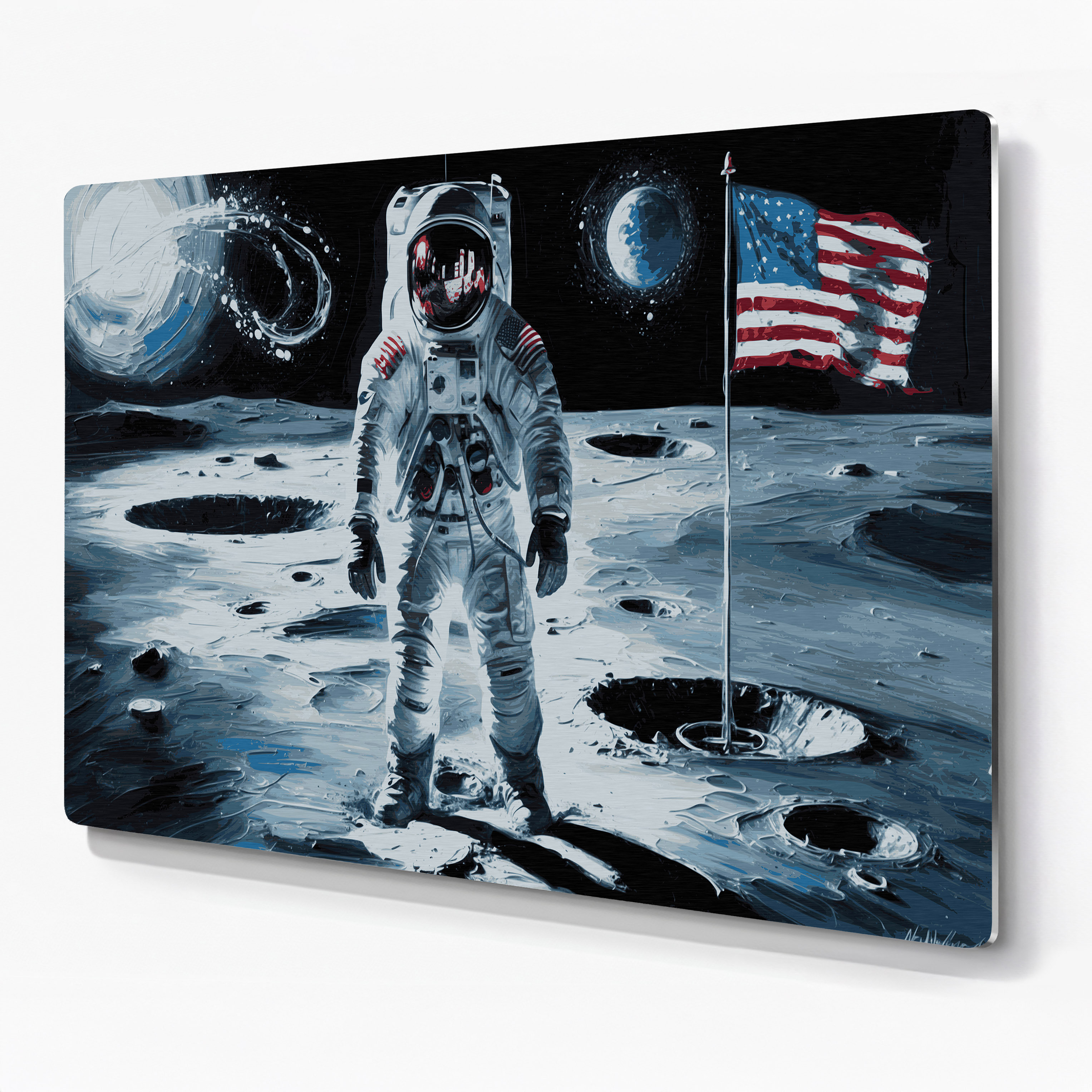 Orren Ellis Space Neil Armstrong on Moon Grey Metal Wall Art - Wayfair ...
