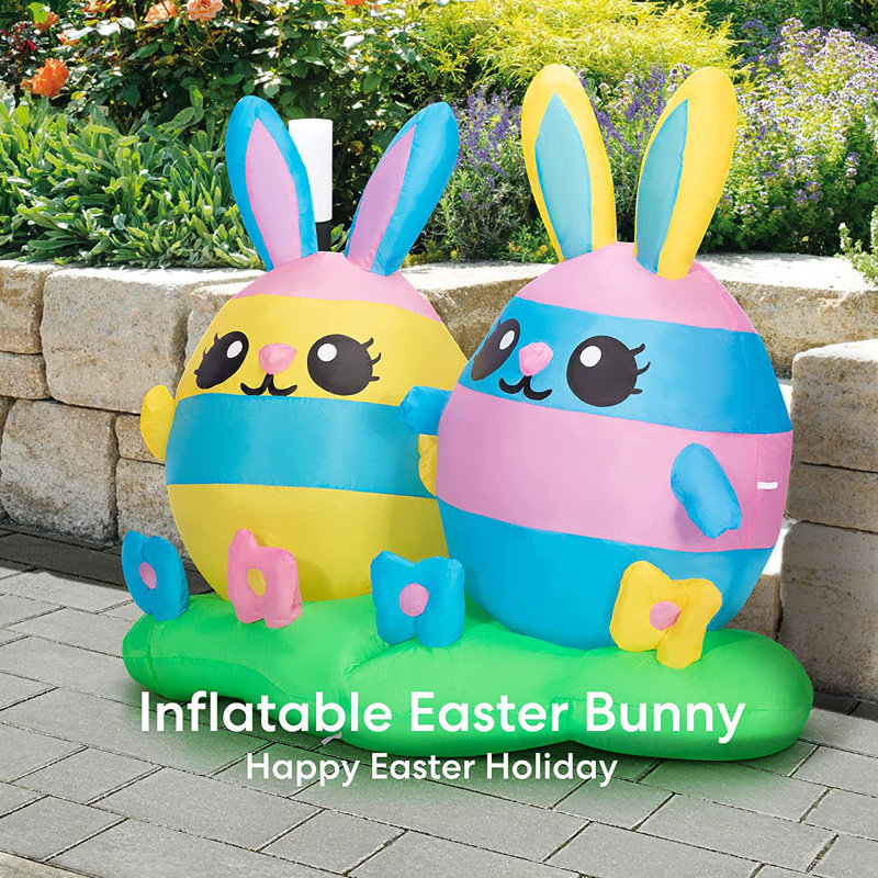 Arlmont & Co. 4Ft Height 2 Easter Bunny Inflatable With Built-In Led ...