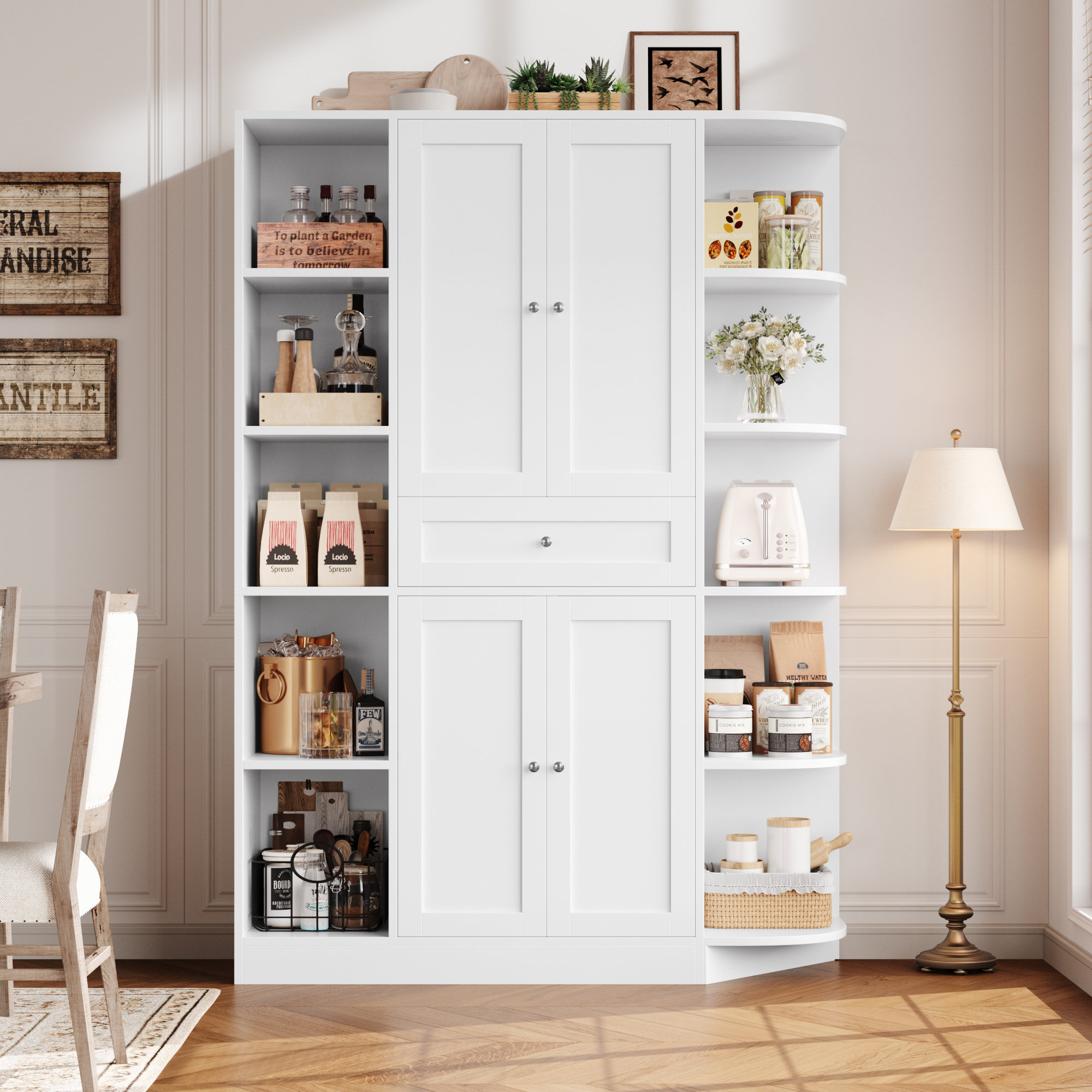 Lark Manor™ 70.9'' H Kitchen Pantry With Round Corners &10 Open Shelves ...