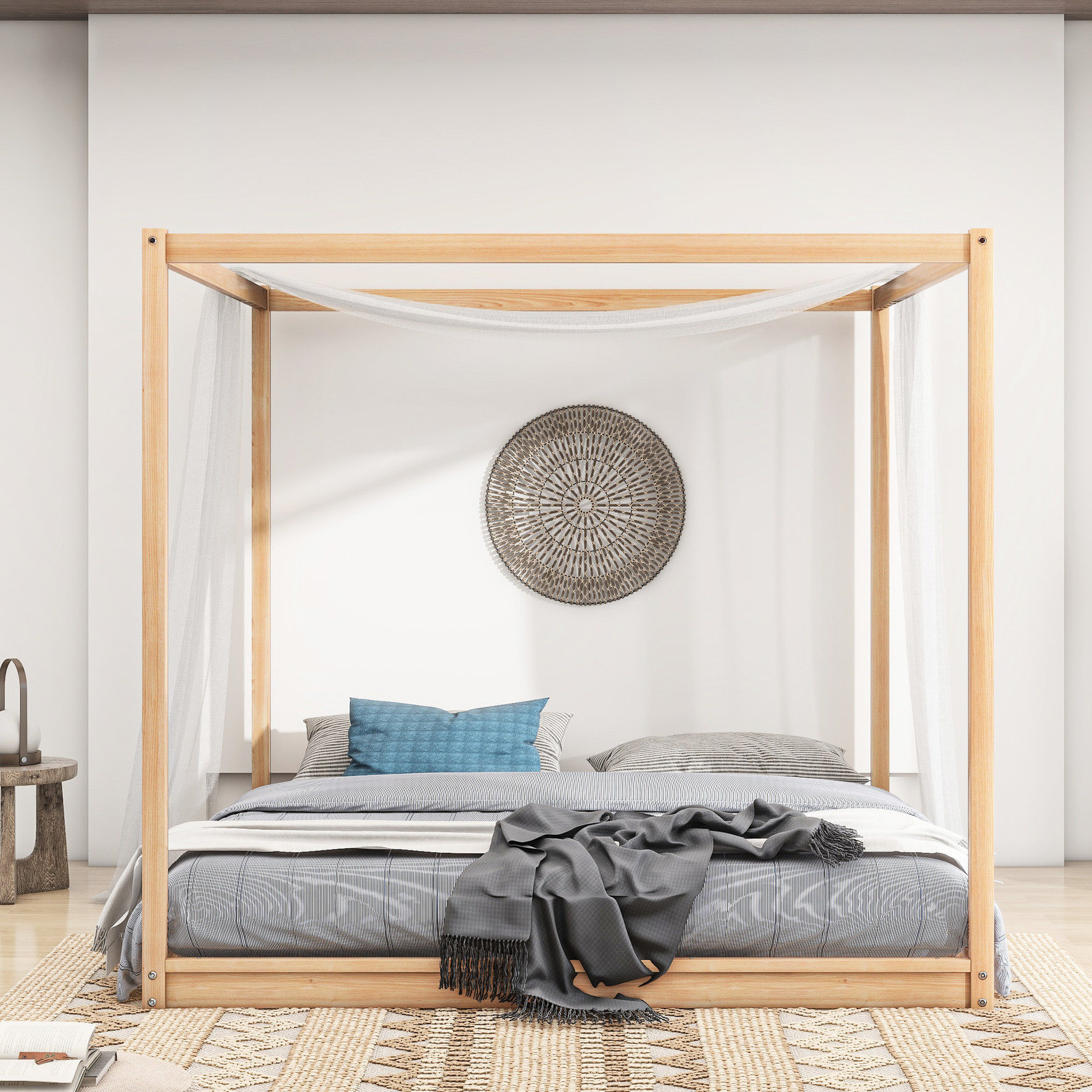 George Oliver King Size Canopy Bed With Assertive Slats, White ...