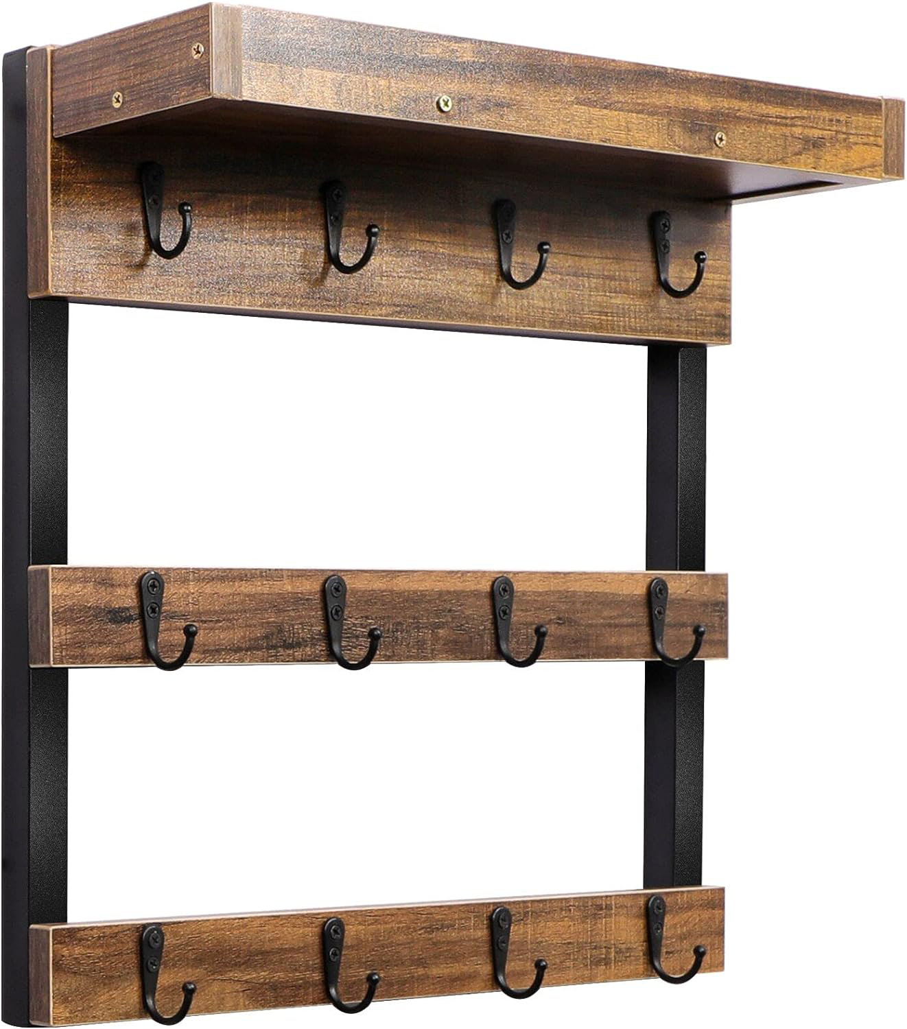 17 Stories Wall Mounted Coffee Mug Rack With 12 Hooks And Storage Shelf ...