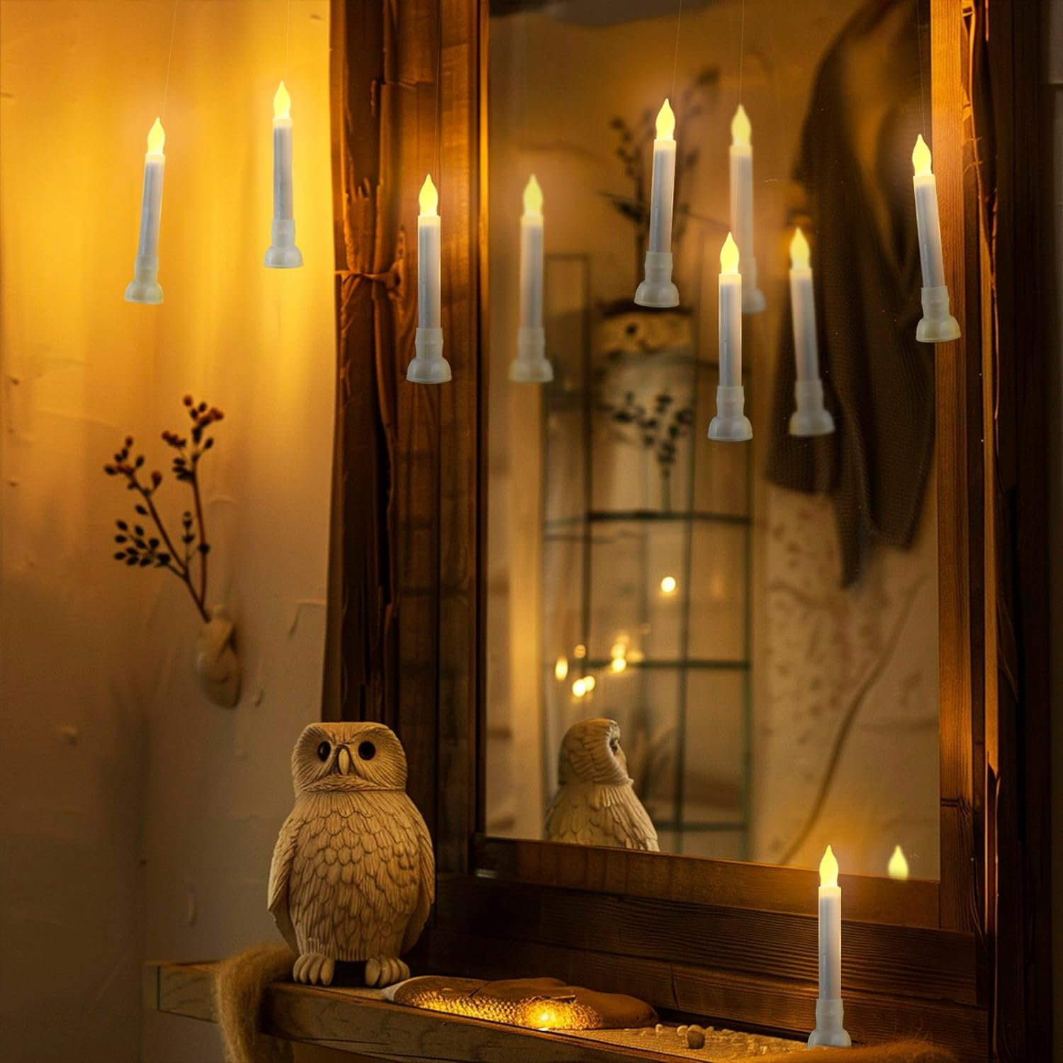 The Holiday Aisle® 12 Pcs Hanging Floating Candles With Wand Remote ...