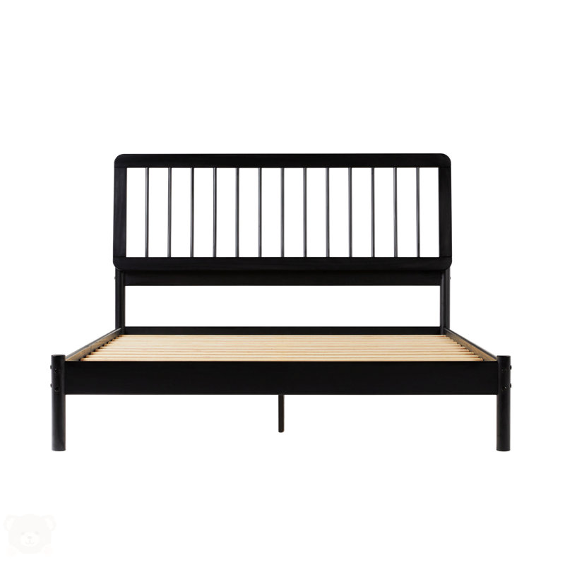 Latitude Run® Mid-Century Modern Solid Wood Queen Spindle Bed – Black ...