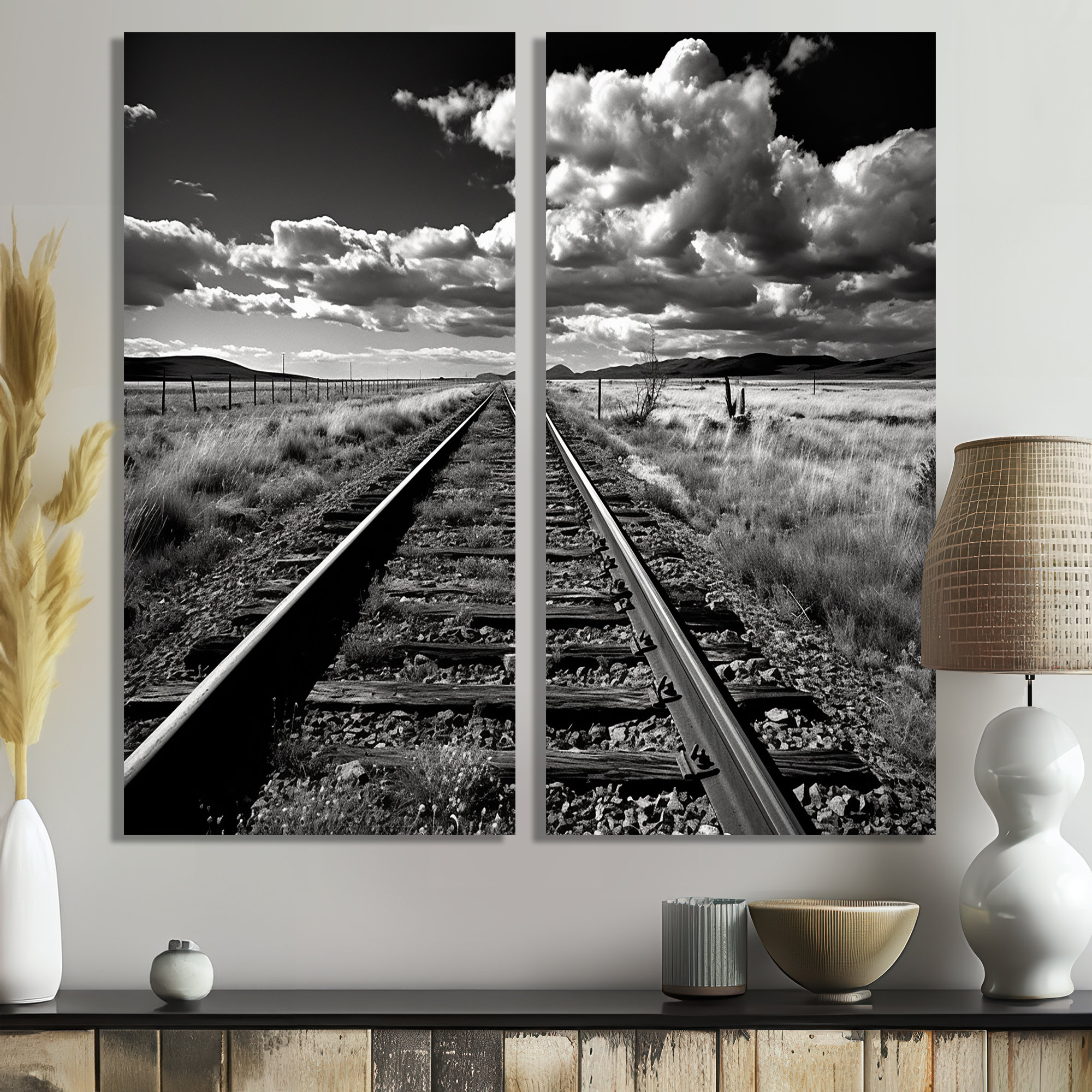 Latitude Run® Black And White Train Tracks Photo - Modern Canvas Prints ...