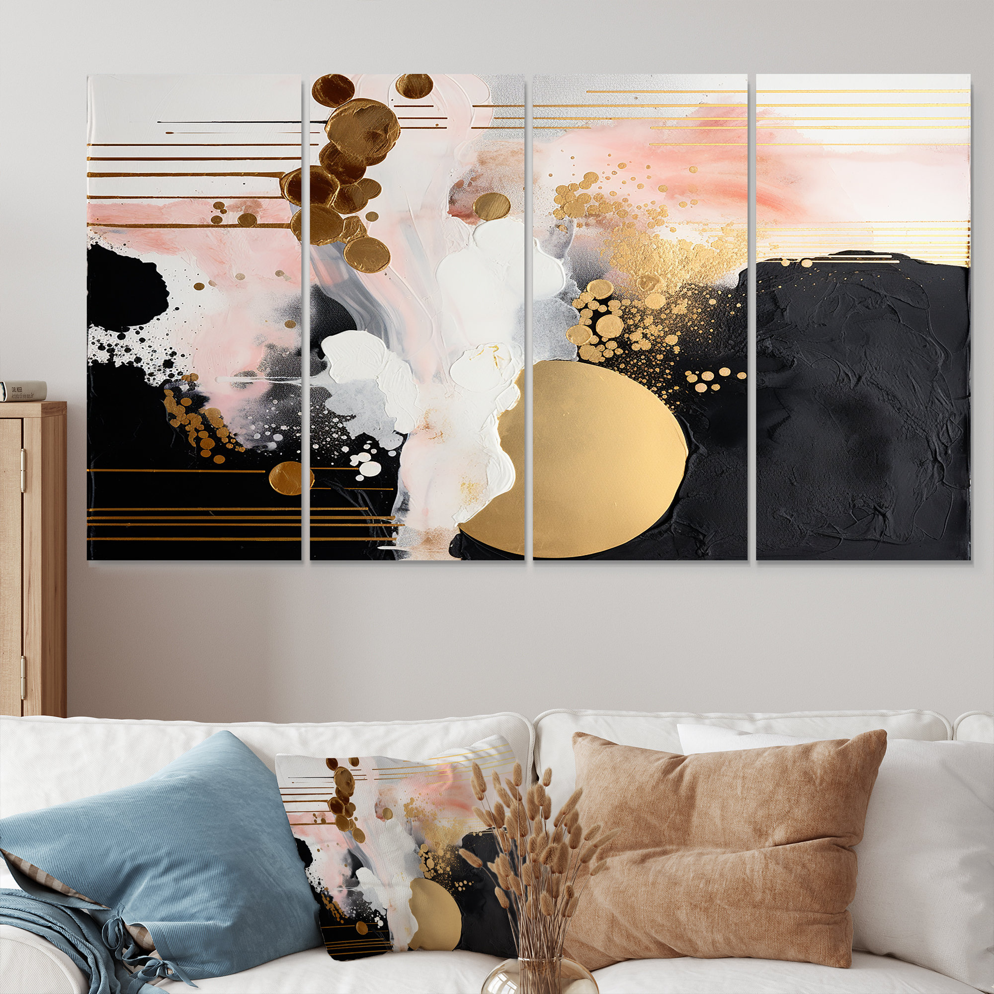 Ivy Bronx Golden Full Moon Rising - Abstract Landscape Wall Art Decor ...