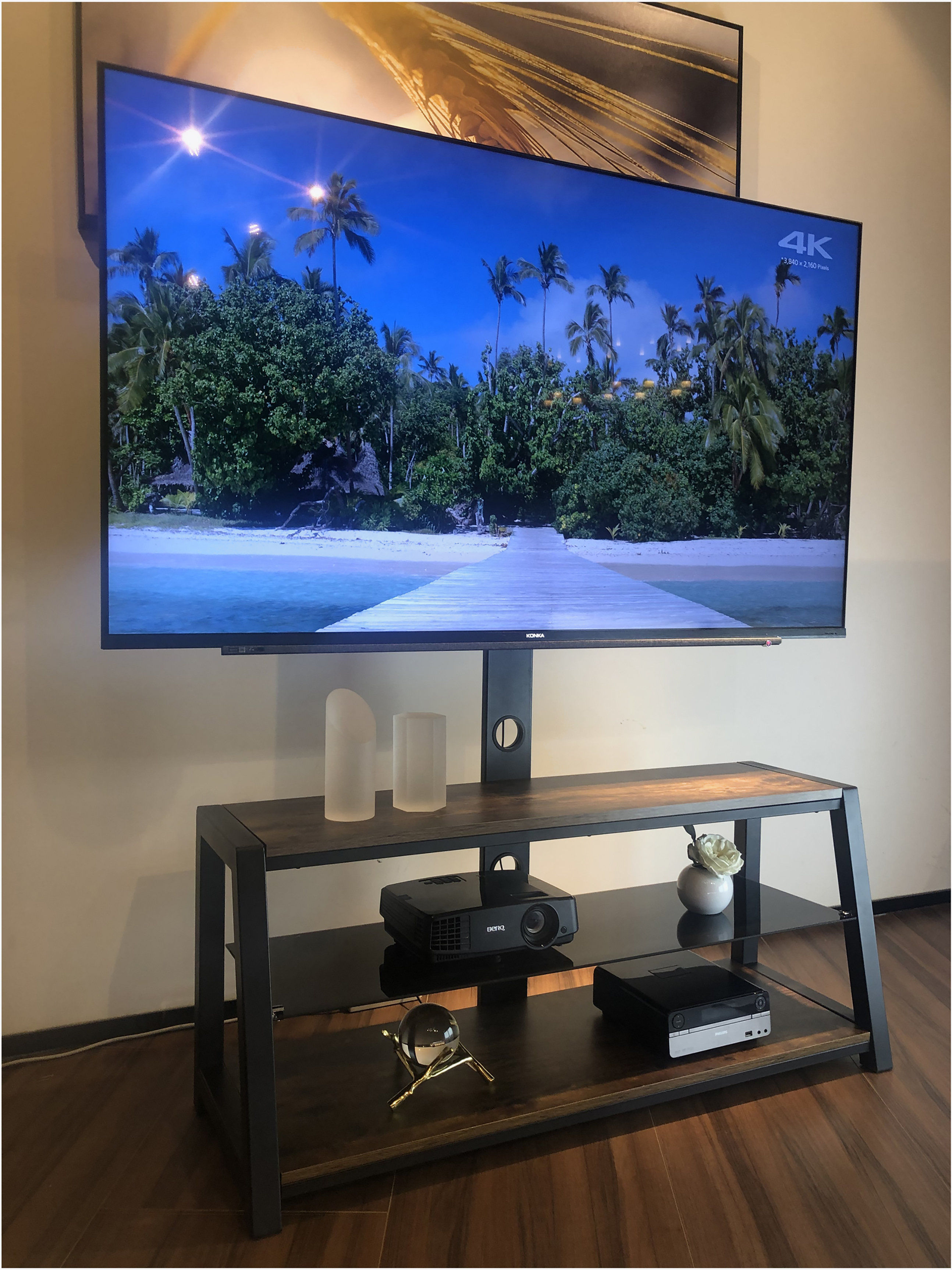 17 Stories 16.10" Tv Stand Tempered Glass Entertainment Center With ...