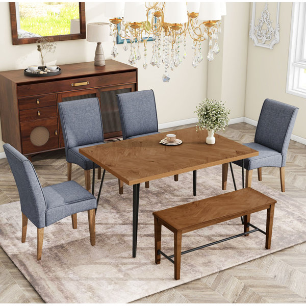 Latitude Run® Modern 6-Piece Dining Table Set With V-Shape Metal Legs ...