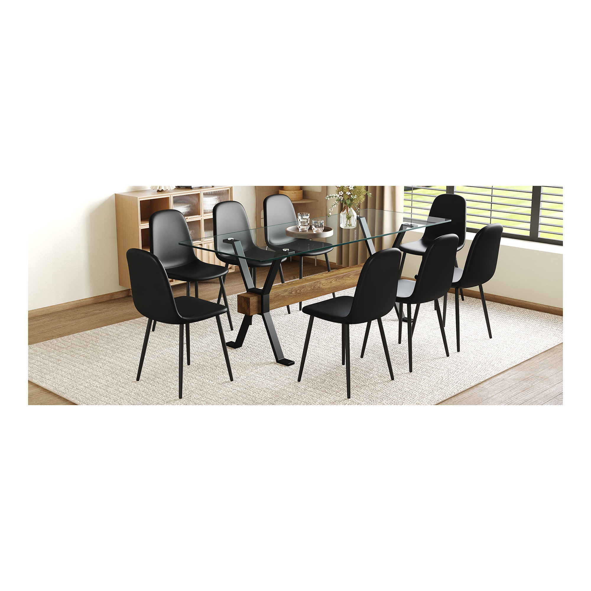 One Allium Way® Table and chair set.79"x31.5" with X-shaped Black Metal ...