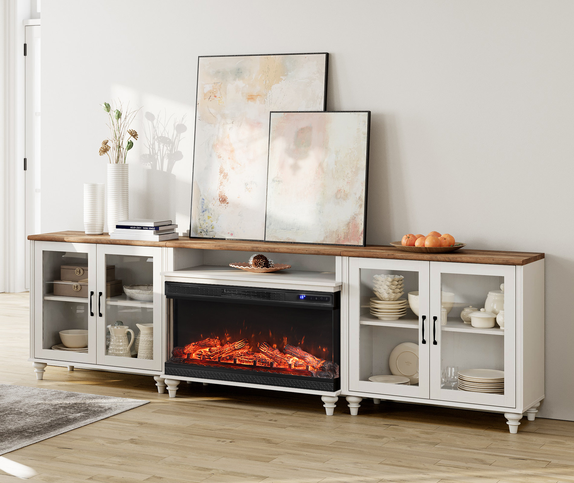 Red Barrel Studio® Sideboard Cabinet With 4 Glass Doors, Vintage Wood ...