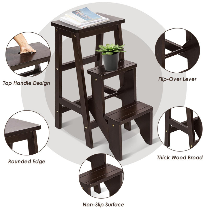 Wildon Home® Oakgrove 3 - Step Wood Folding Step Stool & Reviews | Wayfair