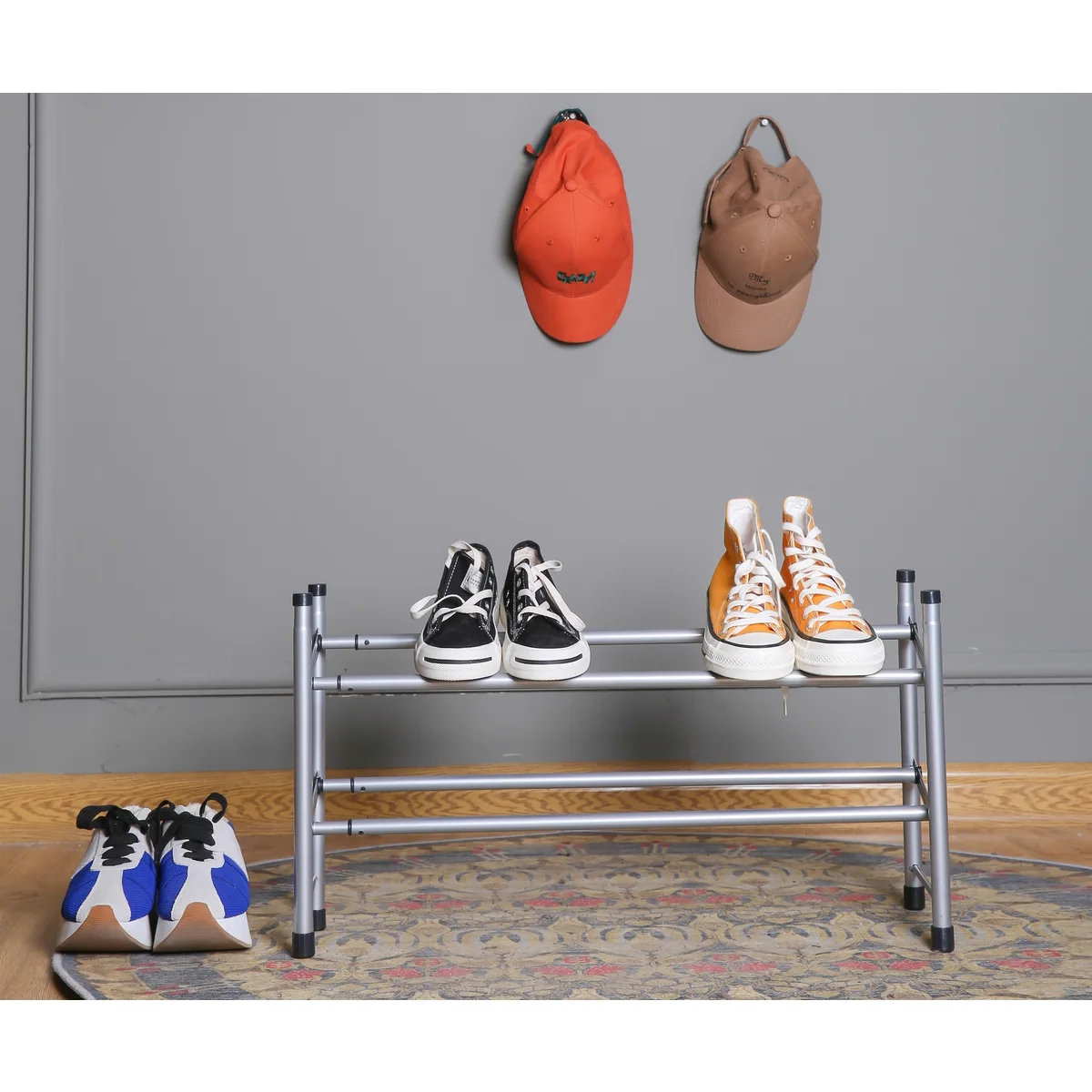 Rebrilliant Silver - 2-Tier Expandable Shoe Rack | Wayfair