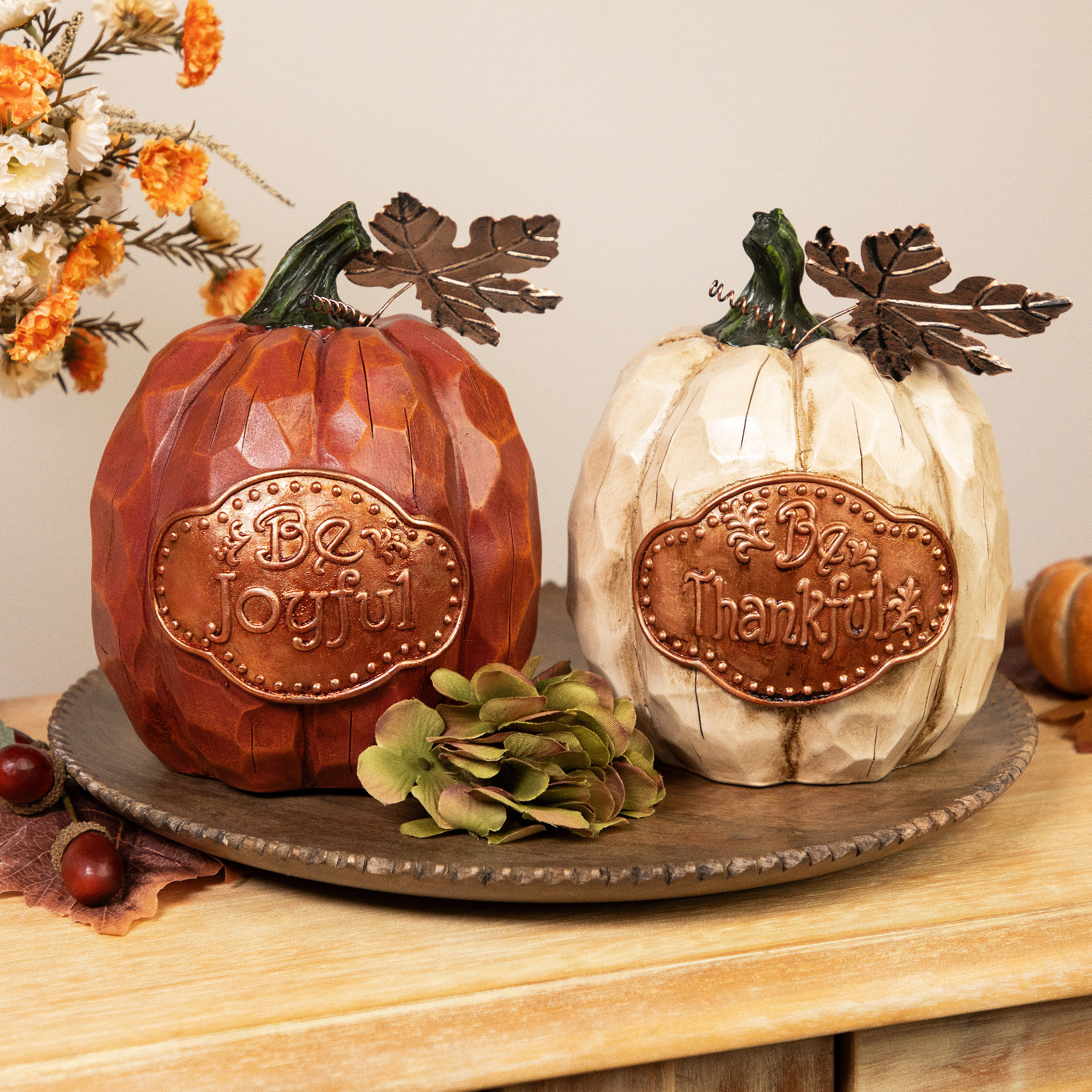 Northlight Seasonal Set of 2 Autumn Harvest "Be Joyful" Pumpkin ...
