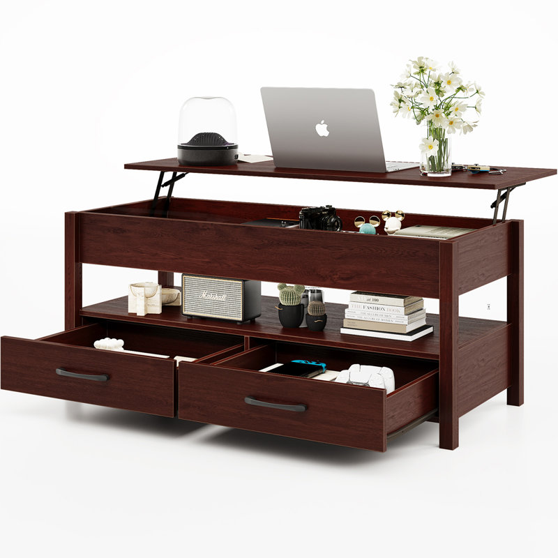 Winston Porter Hamno Coffee Table, Lift Top Coffee Table with Drawers ...