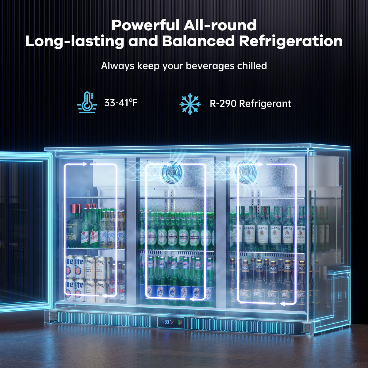 Coolski Beverage Refrigerator With 3 Doors, Commercial Back Bar Cooler ...