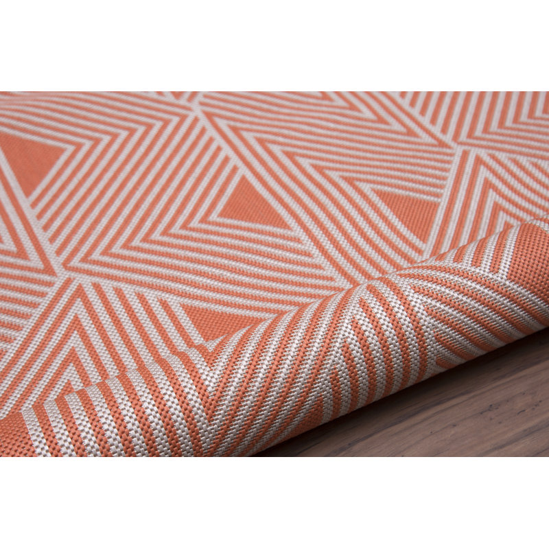 Wade Logan® Geometric Orange/Ivory Indoor / Outdoor Area Rug & Reviews ...