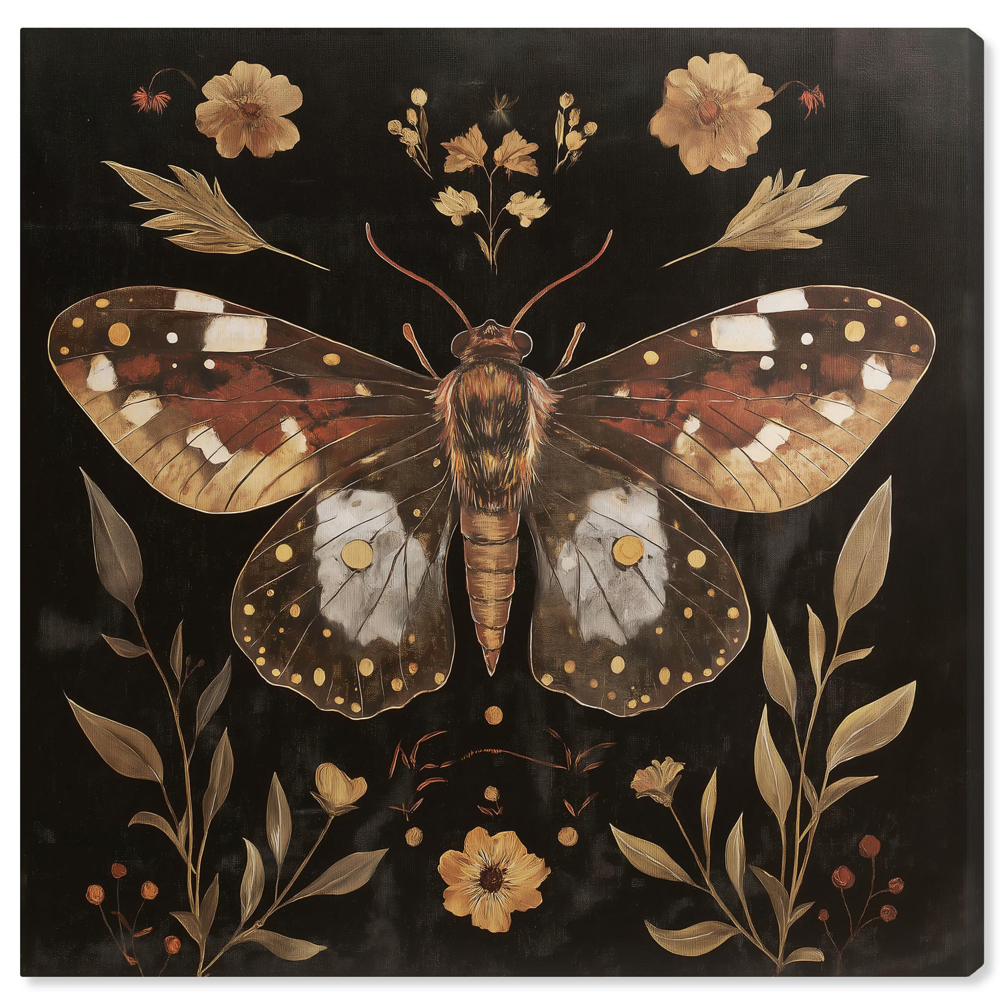 Dakota Fields Moth and Moonflowers Canvas Folk Art Prints by | Wayfair