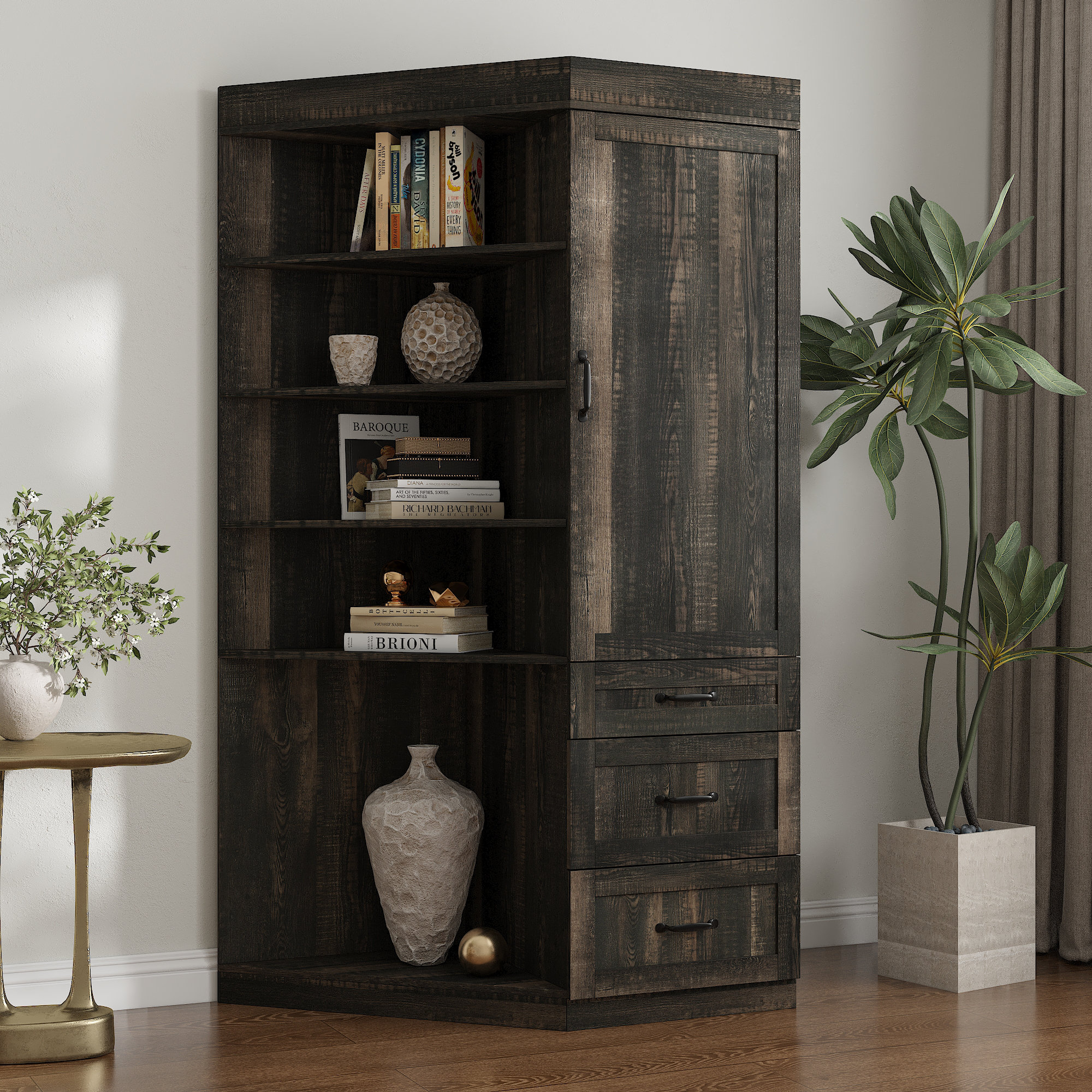 JIMBBOOM 70'' H Trapezoid Bookcase With 39.4'' H Gun Safe With Sensor ...