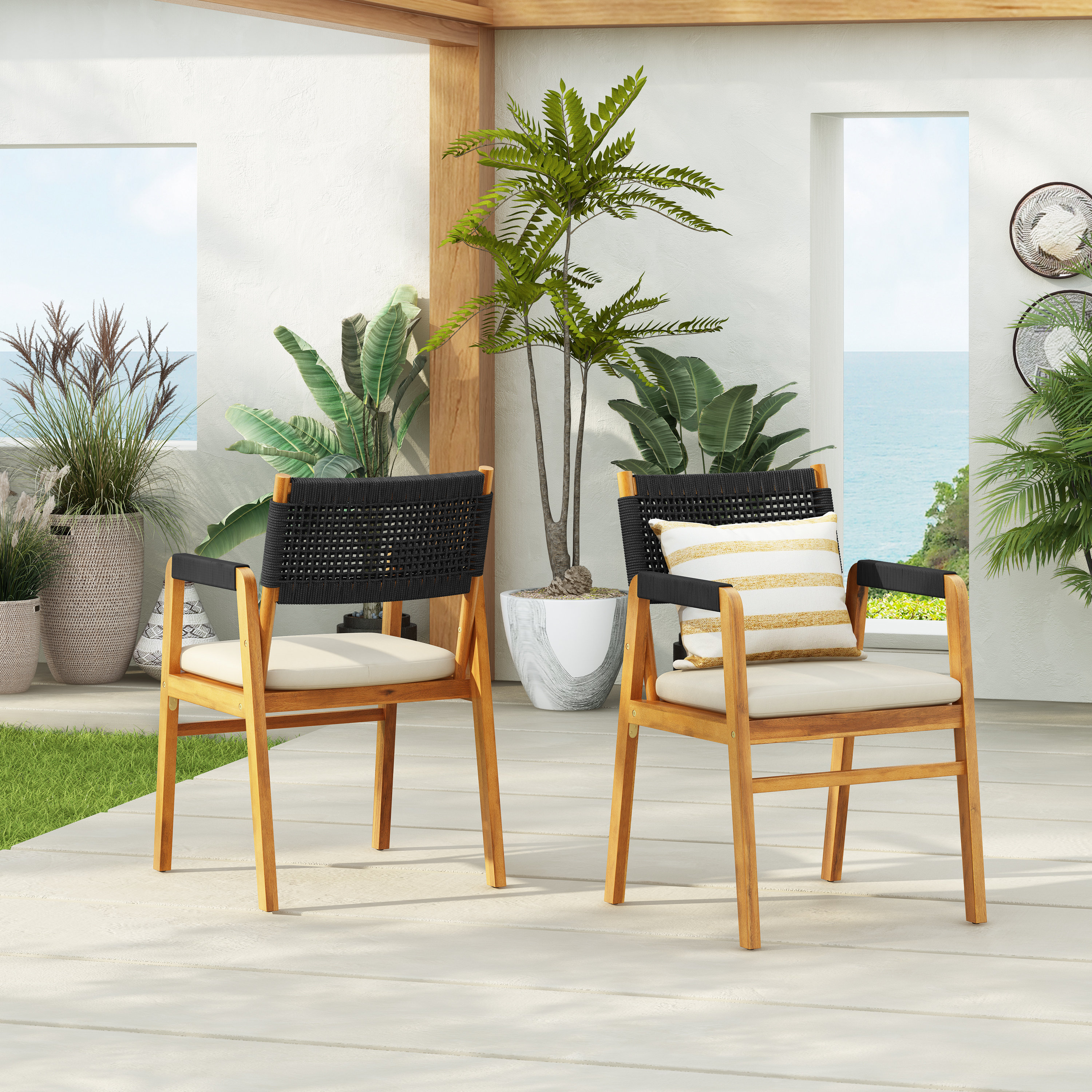 Bay Isle Home™ Brendalyn Rope Woven Acacia Dining Chair Set | Wayfair