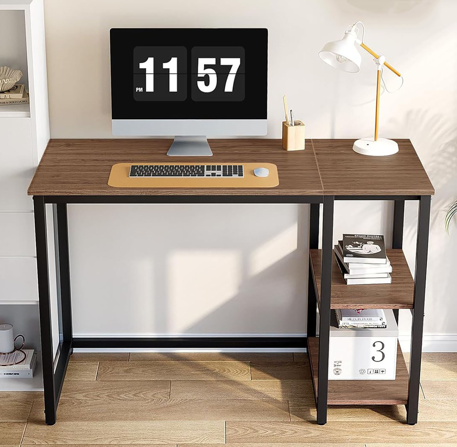 Latitude Run® Computer Desk 40 inches with 2-Tier Shelves Sturdy Home ...