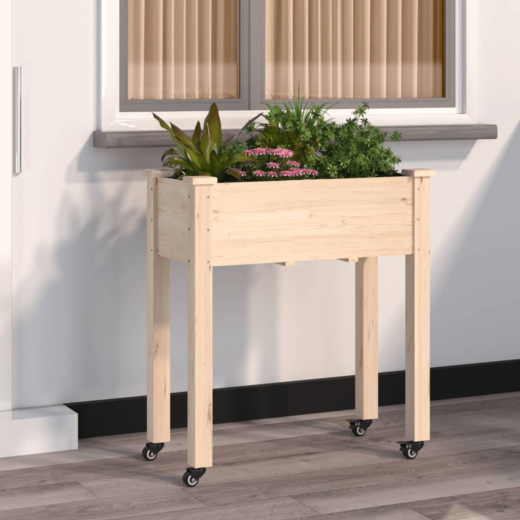 VidaXL Tarri Wheeled Planter With Liner Solid Wood Fir | Wayfair