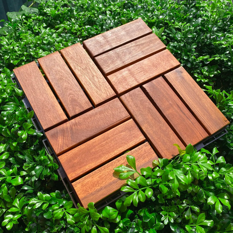 BEEFURNI 12" x 12" Wood Interlocking Deck Tile in Brown | Wayfair