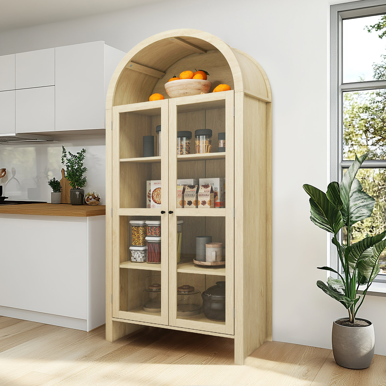 Latitude Run® Arched Cabinet Storage Display Cabinet Arched Bookcase ...