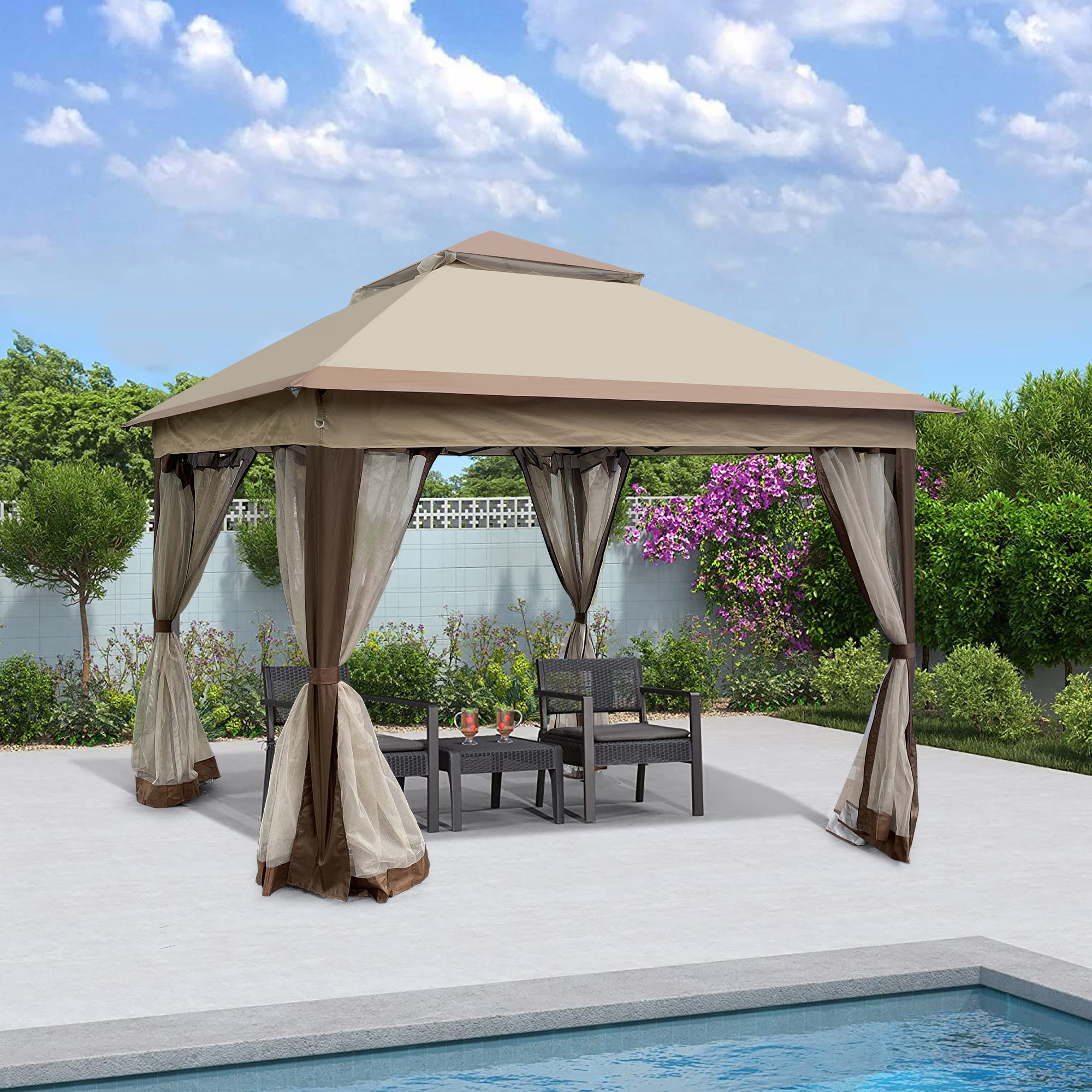 Latitude Run® Outdoor 11X 11Ft Pop Up Gazebo Canopy With Removable ...